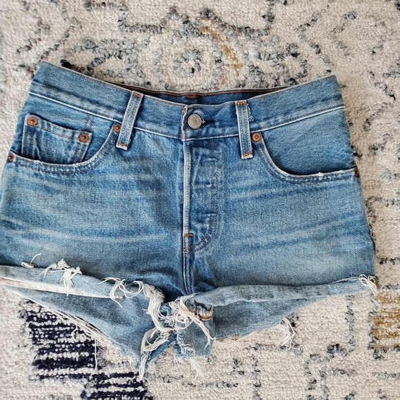 Levi's | Shorts | Levis Blue Distressed Denim Cut Off Button Fly Jean ...